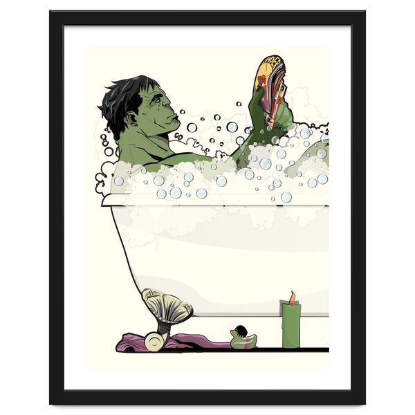 The Incredible Hulk in the Bath, funny Bathroom Humour Art Print by ...