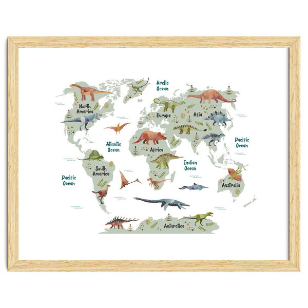Dinosaur World Map Art Print by Piccalilli Prints | Arthaus